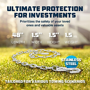 Camco Heavy Duty Steel 48" Safety Chain with Spring Hooks - Secures Tow Vehicle to Trailer | Class I 2,000 lb Capacity | Great for RV, Trailer, and Boat Towing |Rust Resistant - (50022)