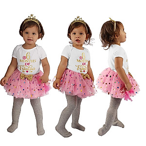 HOSUKKO Princess Half Birthday Outfit Baby Girl, Premium 1/2 Birthday Outfit Girl, Infant Cake Smash Outfits for 6 Months Girls (Short Sleeve, 5PCS)