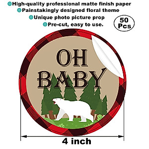 Oh Baby Stickers, 50 Pcs Lumberjack Plaid Baby Shower Stickers, 2 Inch Baby Shower Favor Stickers, Lumberjack Baby Shower Decorations, Baby Sprinkle Thank You Sticker Labels