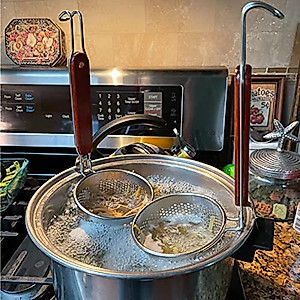 Lawei 3 Packs Mesh Pasta Basket with Wooden Handle Stainless Steel Mesh Spider Strainer for Pasta, Noodles, Dumpling