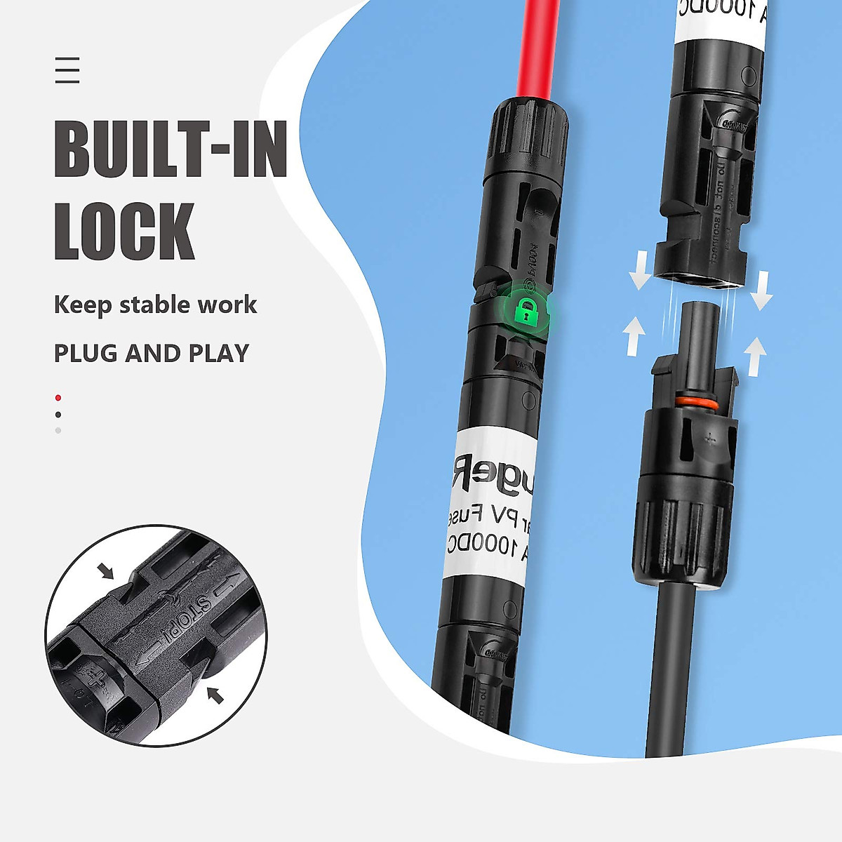 BougeRV 5PCS 15A Solar Fuses Holder Inline, 5PCS PV Inline Fuse Holders 15 Amp for Solar Panel and Solar Controller, Waterproof Solar Fuse Connector, Solar Surge Protection Device