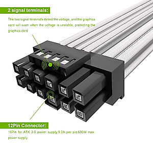 Sirlyr 16Pin GPU Cable,Pcie 5.0 12VHPWR Sleeved Modular Cables,Male to Male PSU Cable,Mini 12+4 pin Adapter 600W ATX 3.0 Power Supply for RTX 3090TI and 4090 Graphic Card with Combs(White)