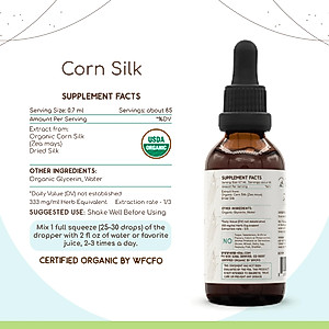 Corn Silk B60 Alcohol-Free Herbal Extract USDA Organic Tincture, Concentrated Liquid Drops Natural Corn Silk (Zea Mays) (2 fl oz)