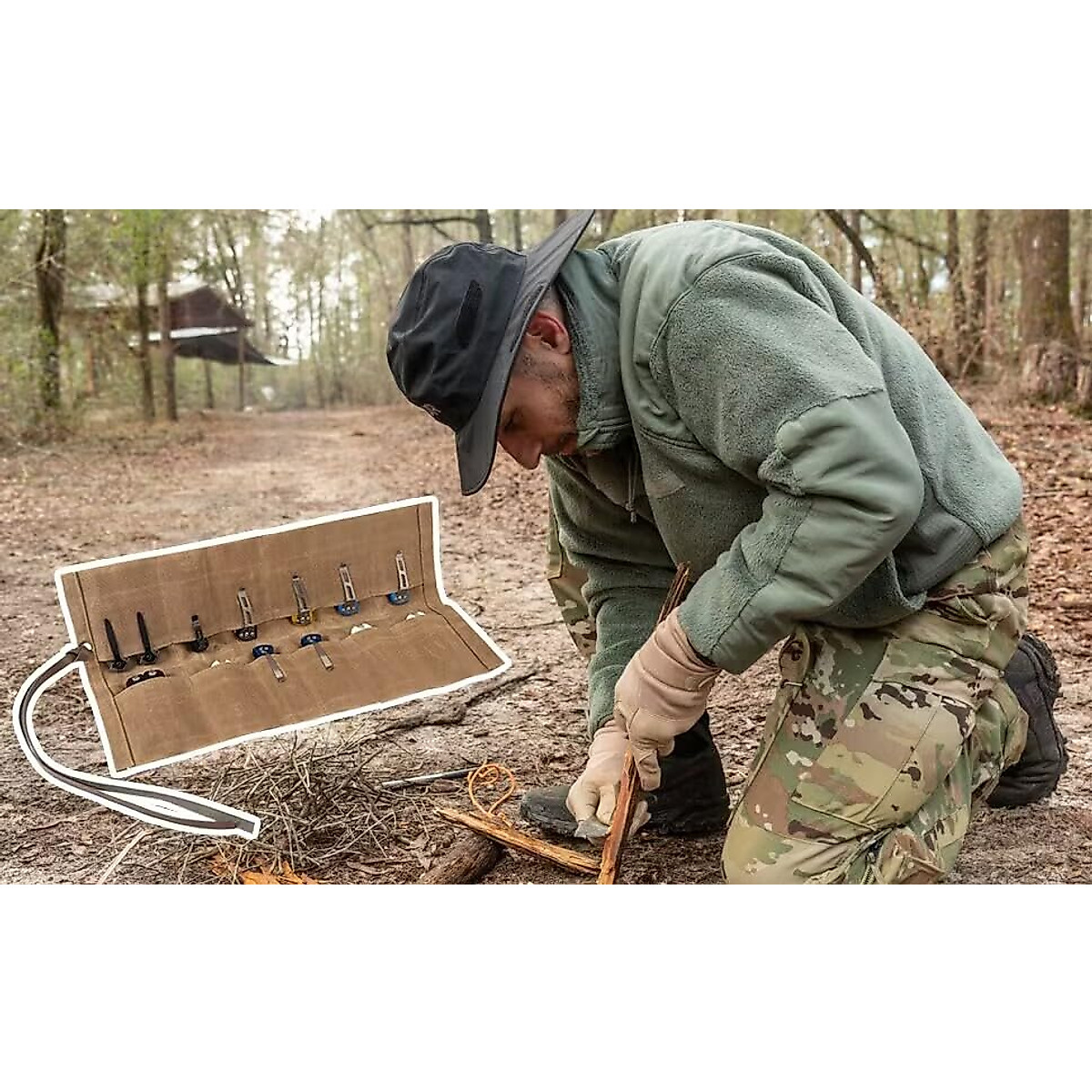 Knife Display Bag with 12 Slots Pocket Knives,Folding Knife Holder Organizer,Knives Roll Collection Protector Bag,Tactical Outdoor for EDC Mini Knife Bags (Khaki)