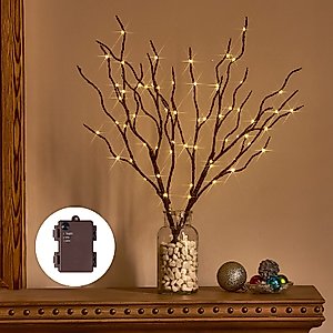 Birchlitland Lighted Brown Branches 18IN 70L Warm White Fairy Lights, LED Willow Branch Lights with Timer Battery Operated for Home Bedroom Living Room Vase Decoration