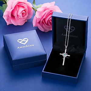 AmorAime 925 Sterling Silver Cross Necklaces for Women Heart Necklaces for Festival, Vacation or Holiday