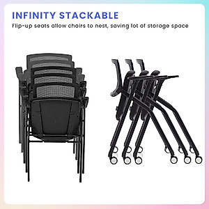 40 Chairs Stackable Conference Room Chairs with Wheels and Paddle - Ergonomic Mesh Back and Arms for Meeting, Conference, Reception, Training Room Chair & Office Desk Folding Chairs, Set of 40, Black