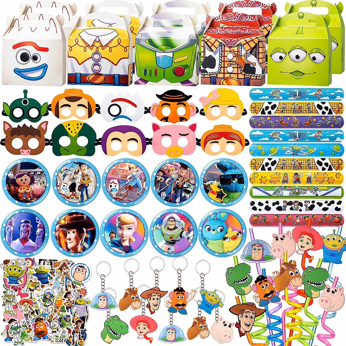 OrVag Birthday Party Supplies,110Pcs Party Favors,Include 10 Circles,10 Pattern Decorations,10 Key Chains,10 Masks,10 Gift Bags,10 Straws and 50 Stickers,Best For the Goodie Bags for Party