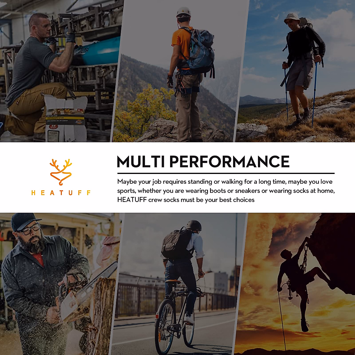 Heatuff Mens Moisture Wicking Heavy Cushion Crew Socks, Reinforced Heel & Toe Durable Socks