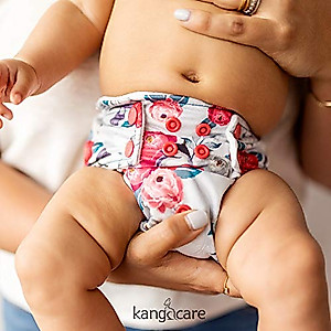 Kanga Care Rumparooz OBV Cloth Diaper Reusable One Size Pocket Diaper with Patented Inner Double Gusset Adjustable 4 Size in 1 Diaper + 2 pcs Bamboo Insert Soaker | Lily (6-40+ lbs)