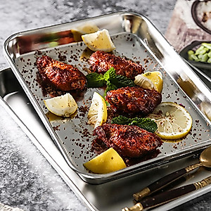 MAGICLULU 4pcs Stainless Steel Bakeware Bandejas Para Comida Coating Trays Stainless Steel Rice Noodles Holding Plate Food Steamer Dessert Platter Pans Square Tray South Korea Pasta Banquet