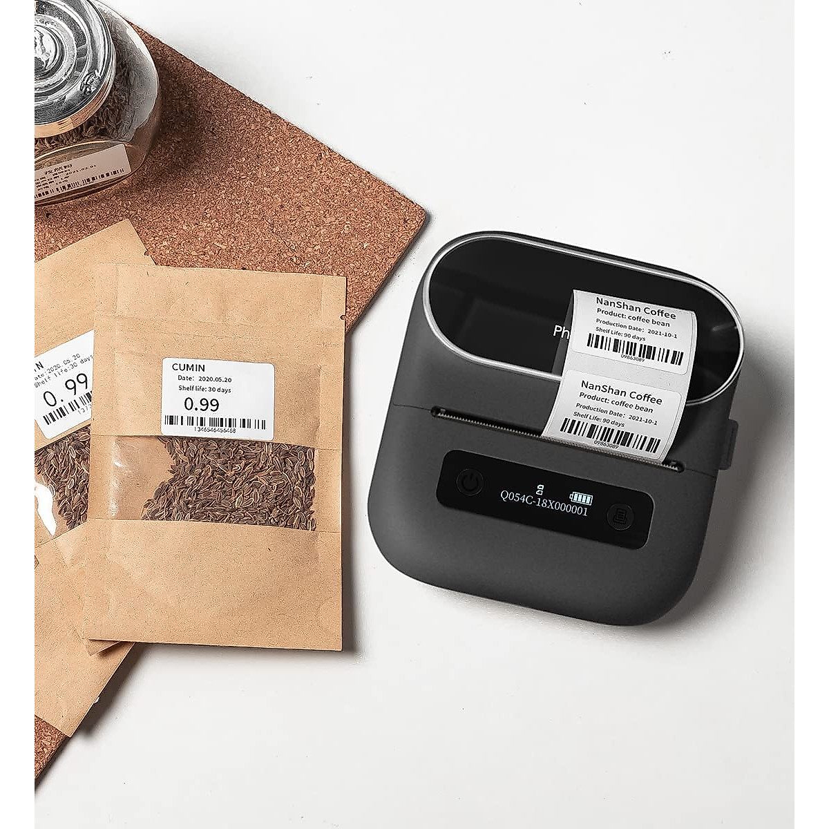 Phomemo M220 Label Maker - 3.14 Inch Barcode Printer - Portable Bluetooth Thermal Label Sticker Maker Machine for Mailing, Jars, Qr Code, Address, Compatible with iOS, Android,with 4 Rolls Labels