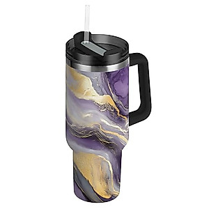 SEHANY Purple Marble 40 Oz Tumbler with Lid and Straw, Double Vacuum Stainless Steel Insulated Sports Water Bottle Cup Holder Friendly Leak-Proof Travel Coffee Cup for Iced Drink