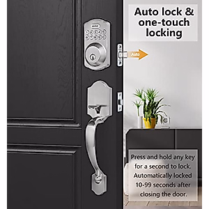 Revolo Electronic Keypad Deadbolt, Keyless Entry Door Lock, Keyed Entry, Auto Lock, Door Lock with Handle, Front Door Handle Sets, Anti-Peeking Password