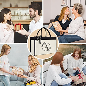 SANDJEST Stainless Steel Tumbler 40oz with Handle Initial A and Canvas Tote Bag