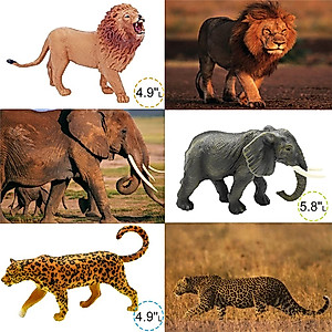 65PCS Safari Animal Figurines Toy Set, Realistic Jungle Zoo Figures with Elephant, Lion, Giraffe, Fence, Building Blocks for Kids Ages 3-8