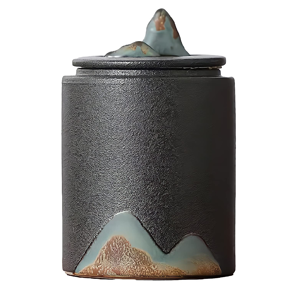 NS Online Black Small Urn Ashes Keepsake - 3.5 inches Ceramics Sharing Small Mountain Urn, Capacity 10 Cubic inches Memorial urn for Human, Pets - Qnty 1