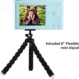 eDealz 44MP Digital Camera Compact Point & Shoot Camera, 16X Zoom, 32GB SD Card, Card Reader 6" Tripod and 6PC Card Holder Kids Camera 2.4" Screen, Vlogging Camera for Teens, Kids, Adults (Blue)