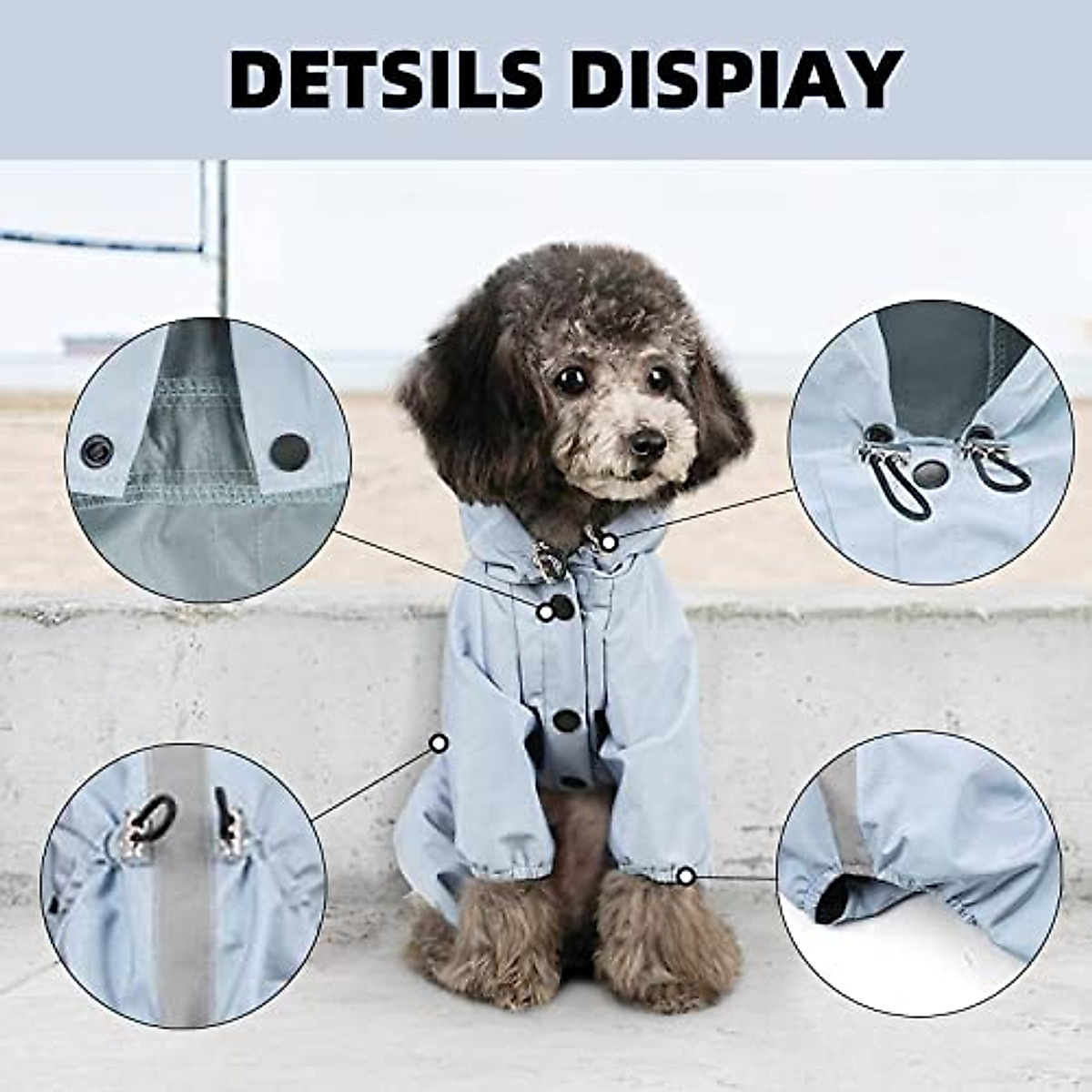 Dog Raincoat Adjustable Puppy Dog Raincoats Waterproof Dog 4 Legs Raincoats Coat for Small Medium Dogs Poncho with Reflective Strap Pet Raincoat with Reflective Stripe and Leash Hole (Small, Blue)