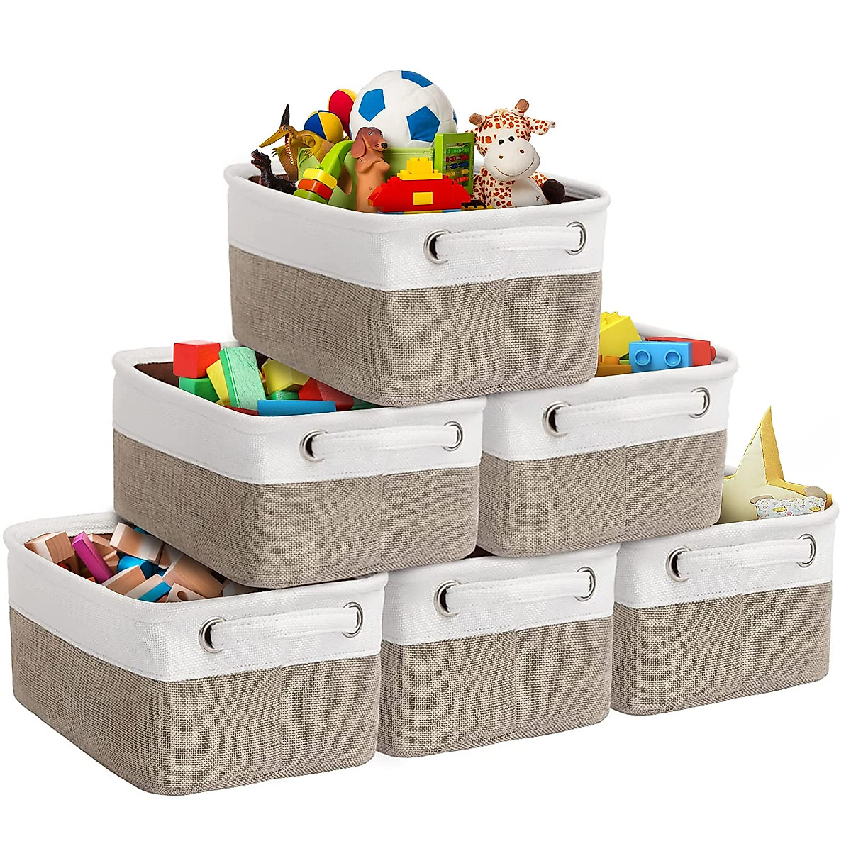EXTREE Fabric Small Storage Baskets - 6 Pack Nursery Decorative Storage Bins Linen Empty Gift Basket with Handles for Organizing Shelves Bathroom(Gray,11.8L x 7.9W x 5.3H inches)