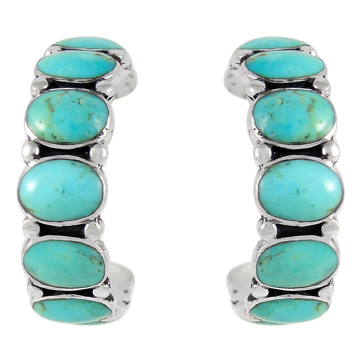 Turquoise Earrings 925 Sterling Silver & Genuine Turquoise (Select style) (Bold Oval Hoops)