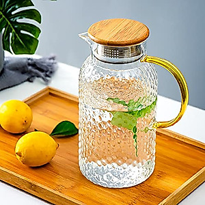 WUWEOT Glass Pitcher, 50 OZ Water Pitcher with Lid for Fridge, Heat Resistant Glass Water Jug, Borosilicate Iced Tea Pitcher Carafe for Cold or Hot Beverages, Coffee, Juice, Ice Water, Milk