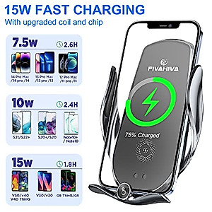 Fivahiva Car Phone Holder Mount, Wireless Car Charger, Intelligent Magnetic Automobile Air Vent Phone Mount Hands Free, Cell Phone Mount for All Car Fit for iPhone Android All Smartphone (Silver)