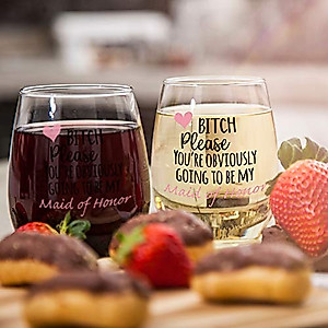 You're Obviously Going To Be My Maid Of Honor Funny Stemless Wine Glass 15oz – Bridesmaid Proposal Gifts for Best Friend or MOH - Perfect Present for Wedding or Bachelorette Party