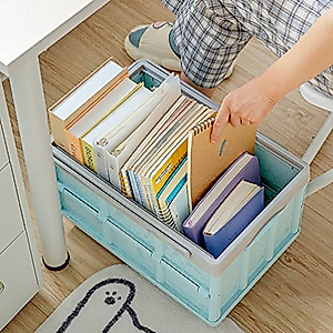 Cabilock Foldable Storage Bins with Lids Collapsible Storage Box Utility Wagon Camping Garden Shopping Cart Grocery Toy Clothes Books Container With Wheel Blue