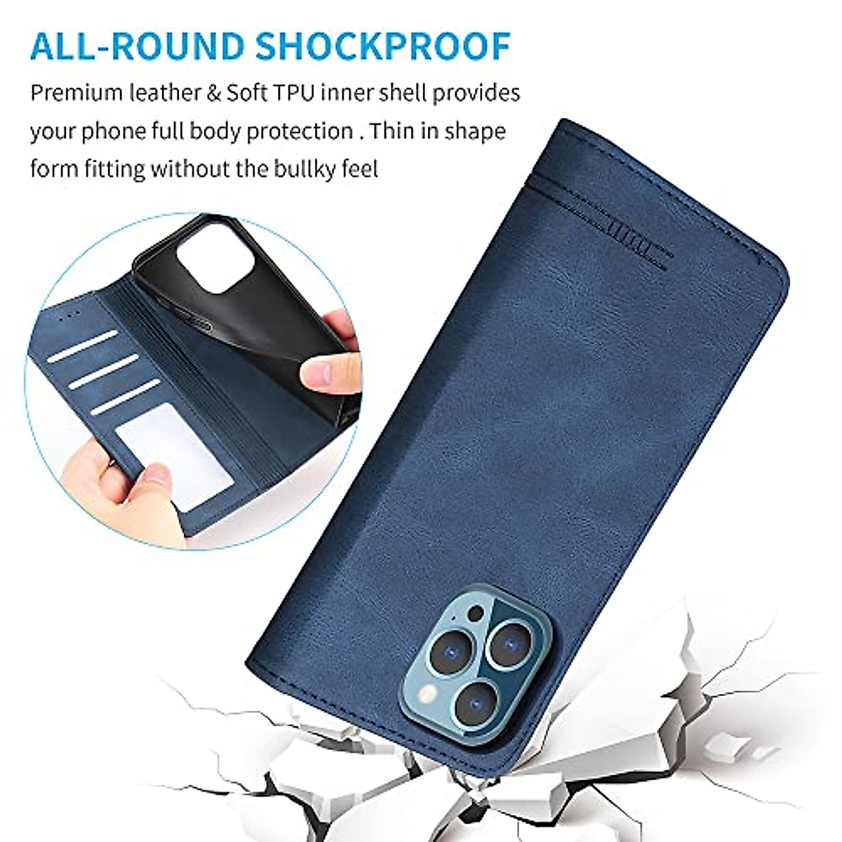 Fansipro Wallet Folio Case for Samsung Galaxy S9 Plus, Premium PU Leather Slim Fit Cover for Galaxy S9 Plus, 2 Card Slots, 1 Transparent Photo Frame Slot, Hardware on Leather, Blue