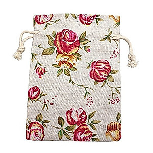 KUPOO 50PCS Rose Drawstring Bags Burlap Flower Pouch Bags Gift Bags Jewelry Pouches for DIY Craft Wedding Party, 5.5X3.9 Inches (5.5X3.9)