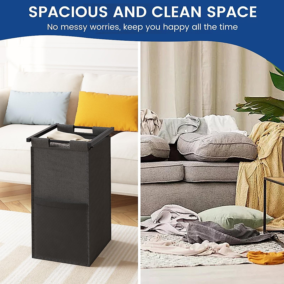 Huhote Laundry Hamper, double Laundry Basket, Laundry Sorter with Top Shelf & 2 Removable Washable Bags & Side Pockets for Laundry Room organization, Bathroom and Dorm, Rustic Brown and Black.