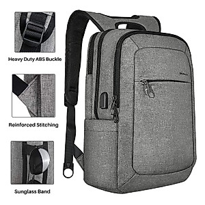SLOTRA Laptop Backpack, 15.6 Inch Anti Theft Slim Laptop Backpack with USB Charging Port, Water Resistant Business Laptop Backpack for Men/Women, Durable College School Backpack Grey