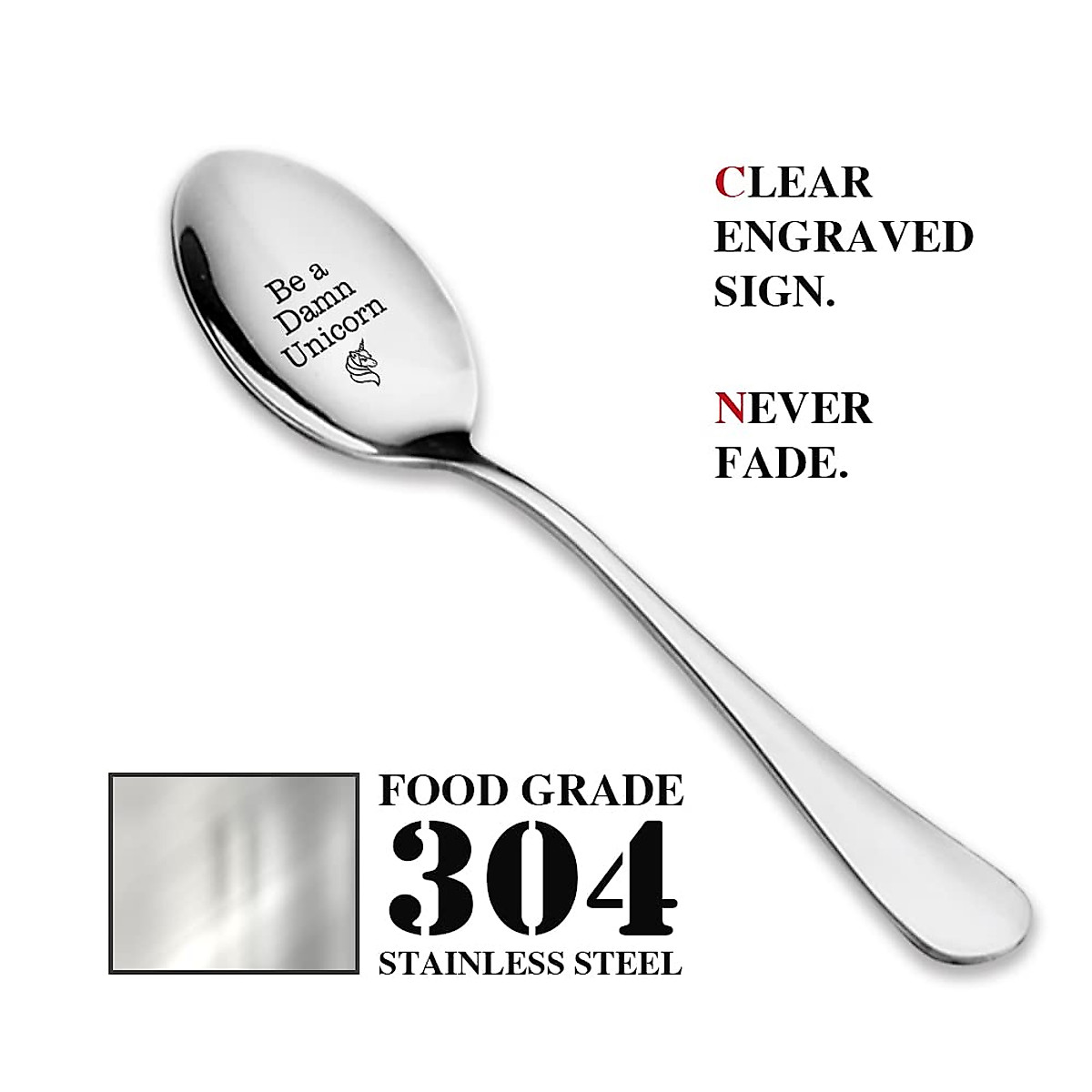 Be a Damn Unicorn,Funny Engraved Stainless Spoon,Coffee/Tea/Ice Cream/Dessert/Cereal Spoon for Women Men,Inspirational Saying,Unicorn Lover gift ideas ,Unicorn Gift,Christmas Gifts