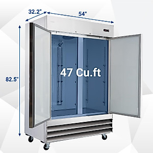 Smad Refrigerator 54" W Commercial Refrigerator, 2 Section Solid Door Upright Reach In Refrigerator for Restaurant, Bar, Shop, 47 Cu. Ft. Stainless Steel
