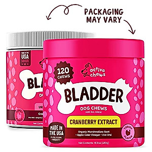 Active Chews | Cranberry Supplement for Dogs | Dog UTI, Bladder Control for Dogs | Dog Kidney Support, Dog Cranberry Supplement, Dog Health Supplies, Dog Incontinence Products | 120 ct