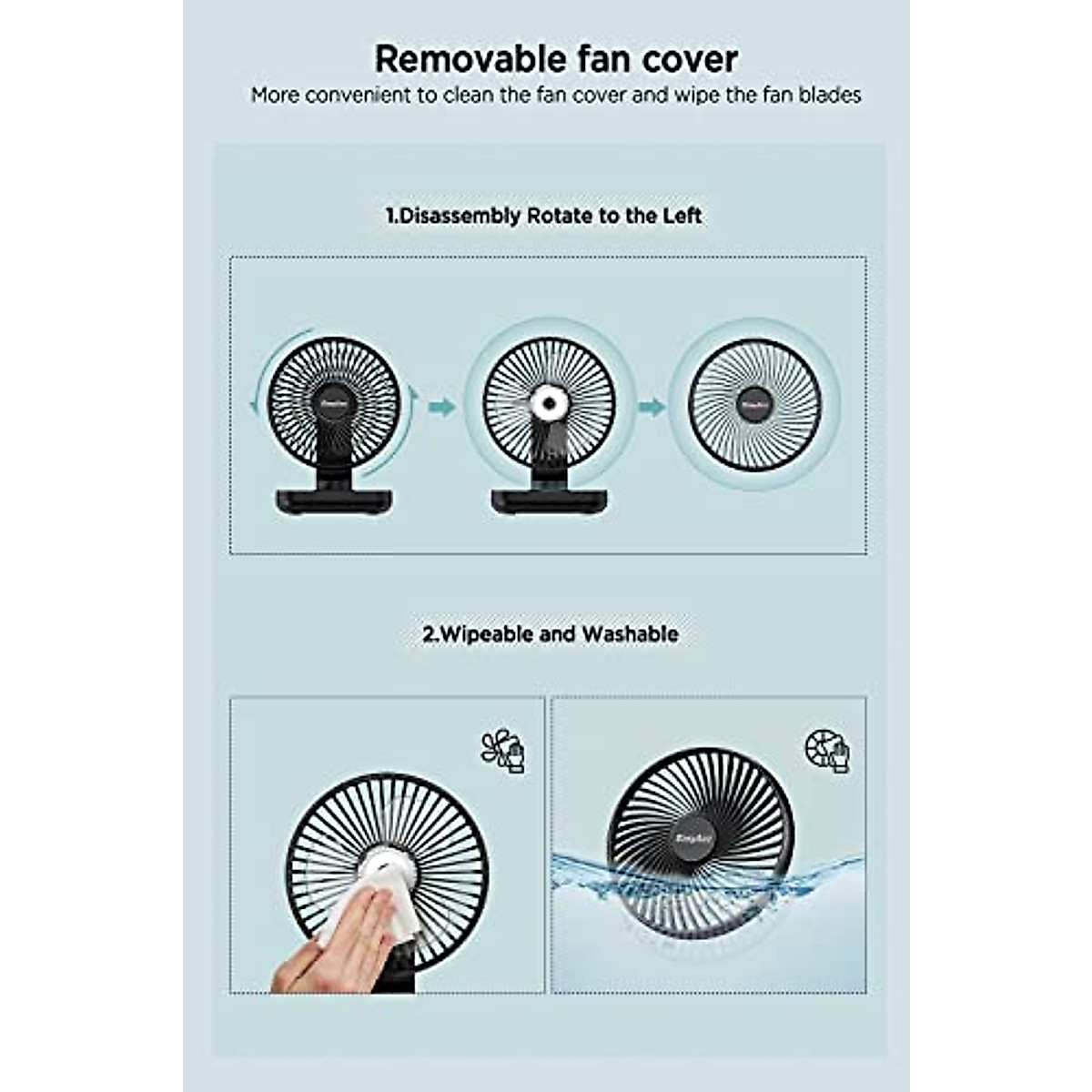 EasyAcc Small Desk Fan 4000 Battery Fan, 5-23 Working Time, Upgraded Strong Wind, Ultra Quiet, Rechargeable 90°Tilt Air Circulate Portable Fan 4 Speed USB Fan For Office Bedroom Home Travel