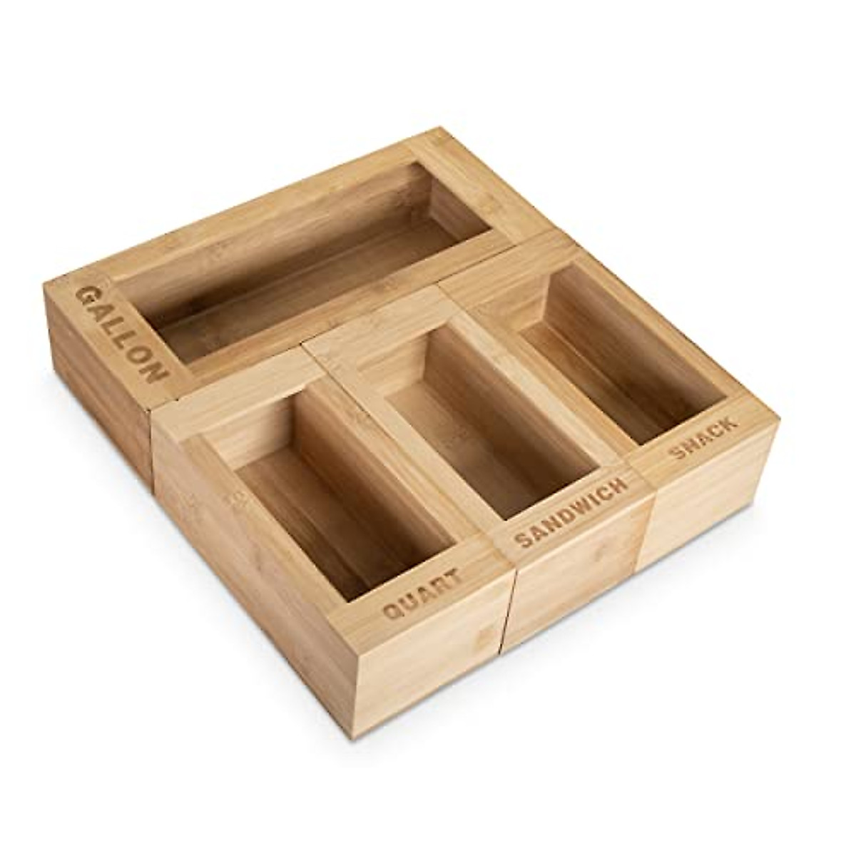 Plastic Bag Organizer and Sandwich Bag Organizer for Drawer Set of 4 – Bamboo Ziplock Bag Organizer - Zip Lock Bag Container and Baggie Organizer for Drawer - Ziplock Bag Storage Organizer by Peraco