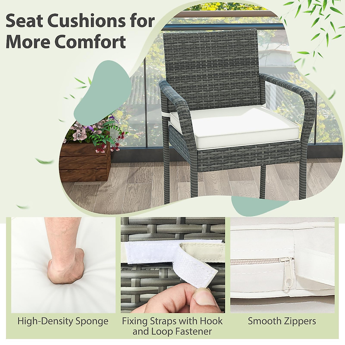 Tangkula Patio Wicker Barstools Set of 4, Outdoor PE Rattan Bar Chairs with Armrests & Soft Cushions, Stable Metal Frame, 400 lbs Max Load, Mix Brown PE Wicker Bar Chairs for Porch (2, Mix Gray)