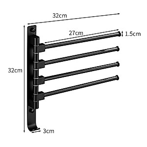 YXCNP Bathroom Foldable 4-Arm Swivel Towel Hanger, Wall Mounted Stainless Steel Kitchen Thicken Towel Holder Rack with Hook Bath Towel Holder/Black