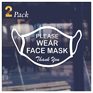 Please Wear Face Mask Decals White Vinyl Plotter Cut Face Mask Required Sign Stickers Size 9 X 5 Inches Pack of 02 Mask Signage
