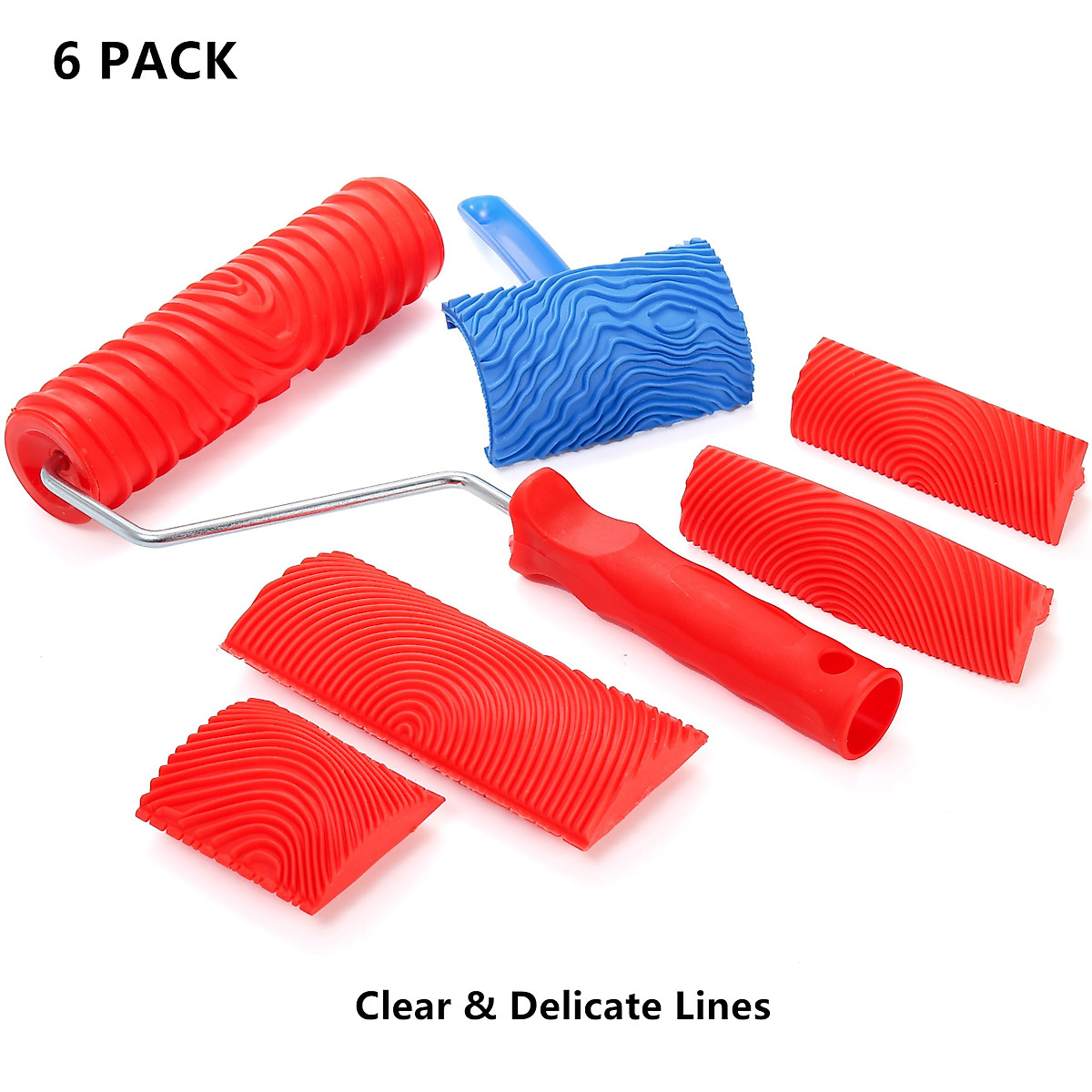 DEAYOU 6 Pack Wood Grain Tool Set, 7" Faux Wood Graining Roller, DIY Rubber Wood Pattern Paint Tool with Handle for Wall Art Painting Room Decoration