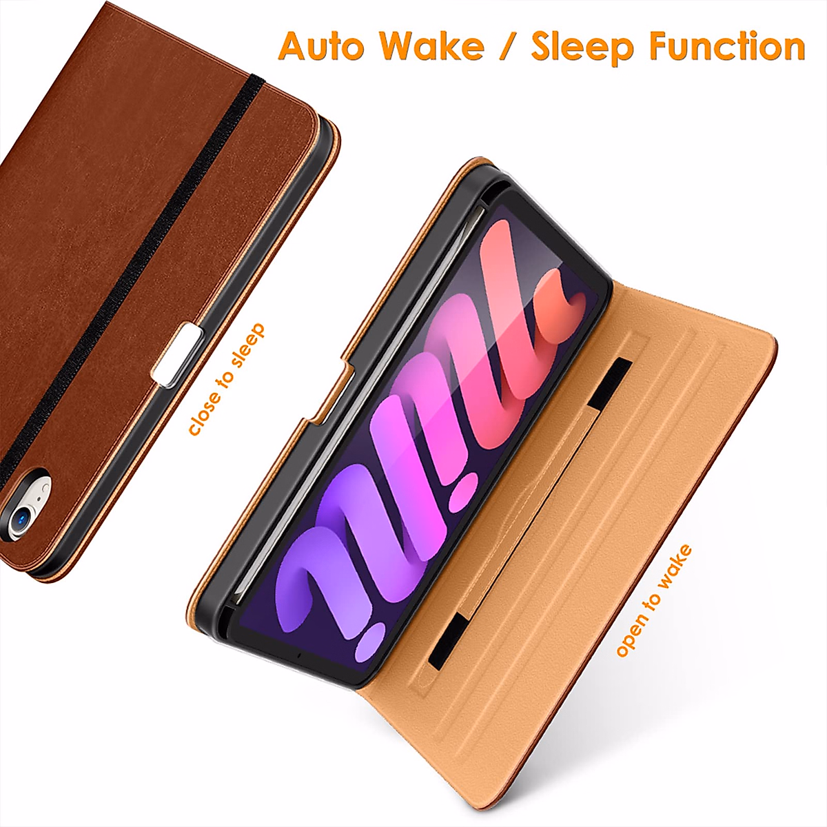 DTTO for iPad Mini 7th/6th Generation Case 8.3 Inch 2024/2021, Premium Leather Business Folio Stand Cover for iPad Mini 7 (A17 Pro) / Mini 6 with Pencil Holder-Multiple Viewing Angles, Brown