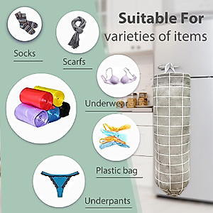 SYIPO Plastic Bag Holder, Reusable Grocery Bag Organizer, Wall Mount, Plaid Grey, 1 Pack, 15.7in x 9.8in