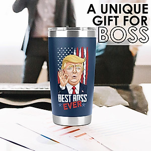 Tinasona Navy Blue Best Boss Ever Gifts for Men Women You’re A Great Boss Tumbler 20 Oz Cup Birthday Christmas Mother Father Day Gifts for Bosses Day Funny Coffee Mug Cup