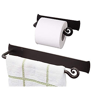 RTZEN Wrought Iron Bathroom Accessories Set, Decorative Hand Towel Bar and Toilet Paper Holder