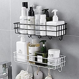Bathroom Shelf Organizer Shower Caddy Storage Kitchen Rack With Traceless Transparent Adhesive No Drilling Black Roll up Dish Drying Rack