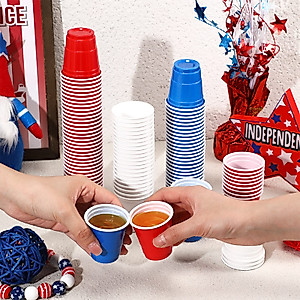 Yinkin 150 Pcs Red White and Blue Shot Glasses Bulk 2 oz Plastic Shot Glasses Disposable Shot Glasses Mini Shot Cups for Wedding Bachelorette Birthday Baby Shower Party Office Supplies
