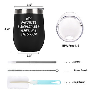 Qtencas Bosses Day Gifts for Boss, My Employee Gave Me This Cup Wine Tumbler for Boss Men Manager Director Employer Coworker, 12 Oz Stainless Steel Insulated Tumbler with Lid, Black