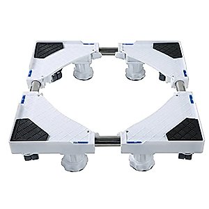 MAOPINER Multi-functional Washing Machine Stand Adjustable Base Mobile Roller with 4×2 Locking Rubber Swivel Wheels and 4 Strong Feet for Washing Machine, Dryer and Refrigerator 8 Wheels (White)